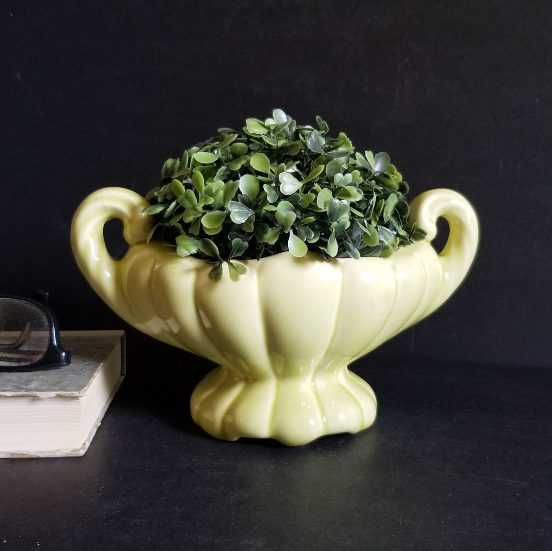 Footed Green Ceramic Planter With Handles - 8.75" Vintage Ceramic ...