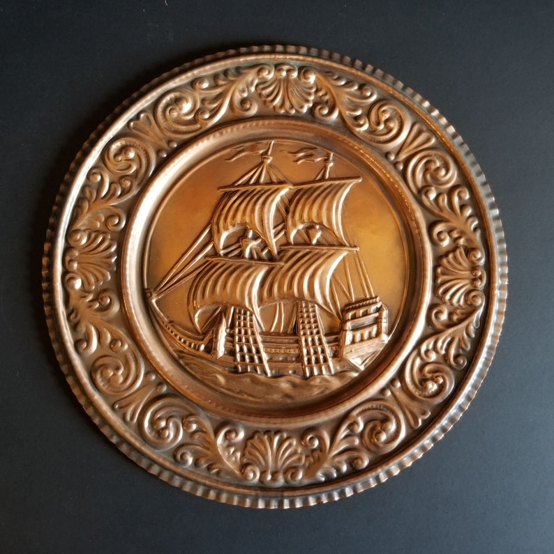 Copper Sailing Ship Wall Hanging Vintage 15 Round | Etsy