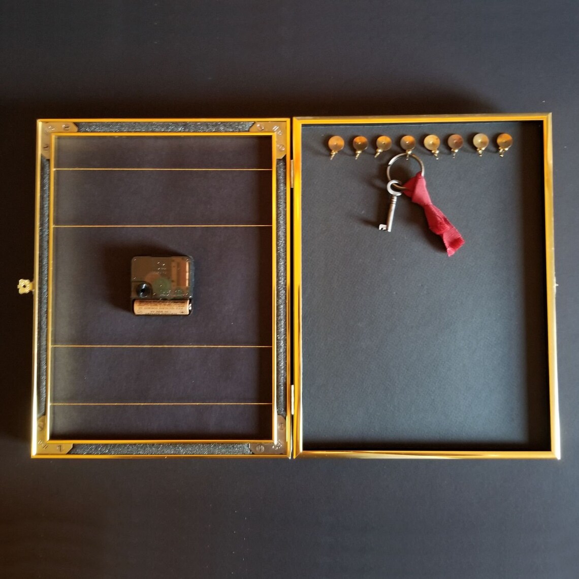 Black and Gold Wall Clock W Hidden Storage Cabinet Key Hooks | Etsy