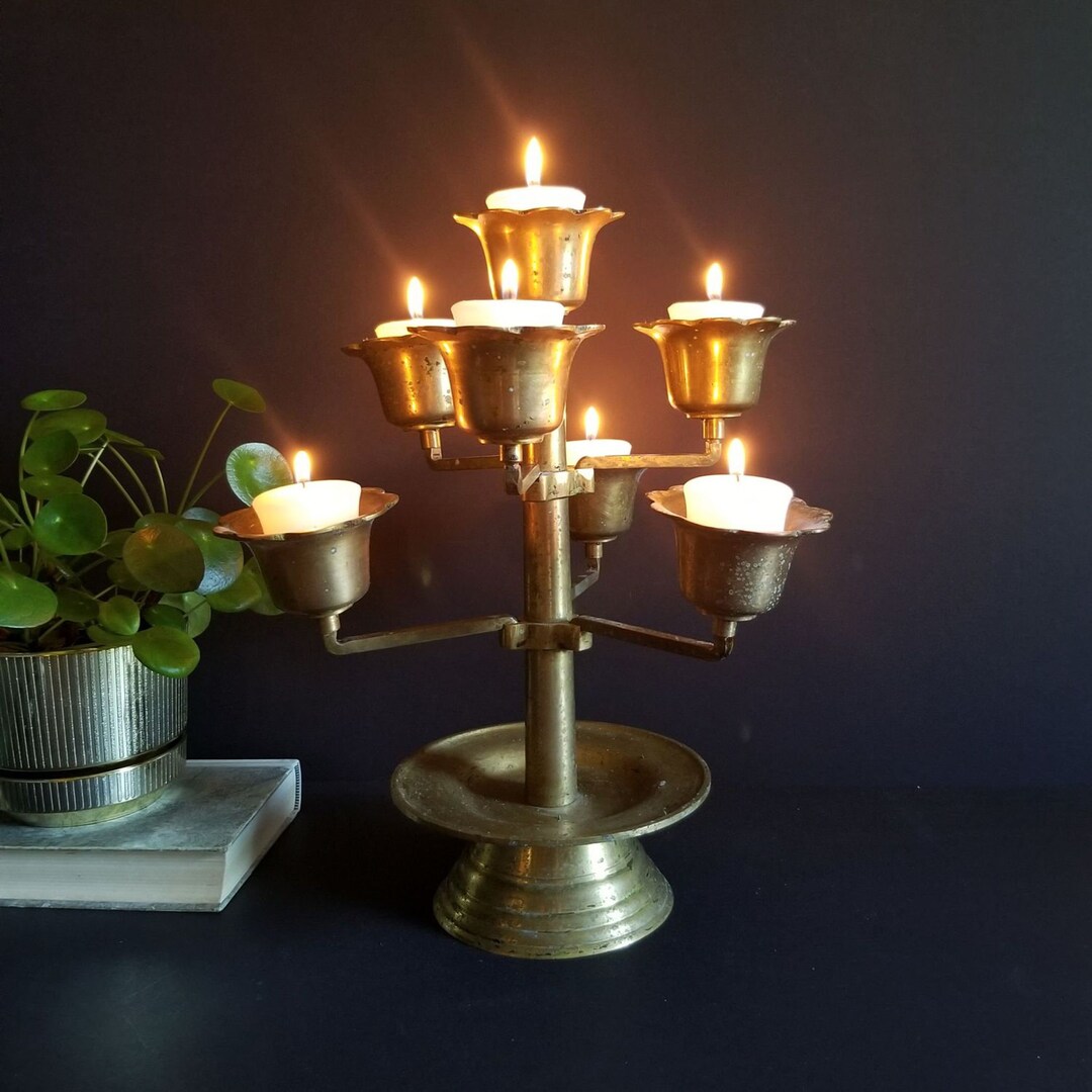 Large Solid Brass Candelabra - Vintage 13" Tall Brass Candle Holder - 6 ...