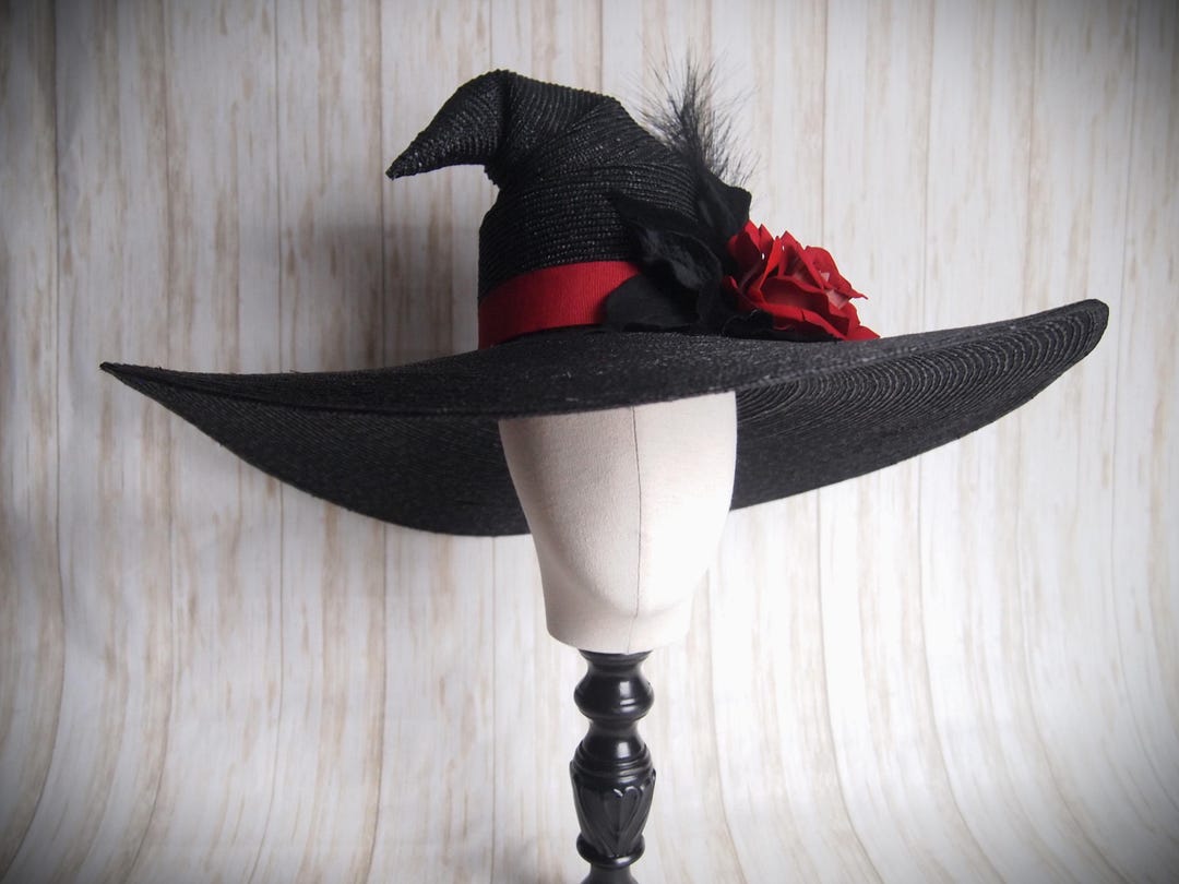 HUGE BRIM Black Straw Witch Hat, Head Size 22" - Etsy