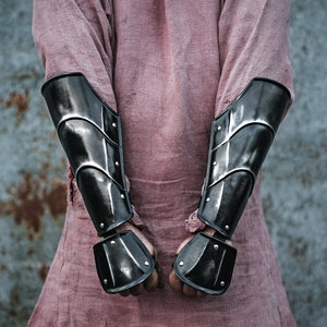 Pair of Gothic Bracers, Medieval Knight Armor, Blackened Steel Bracers ...