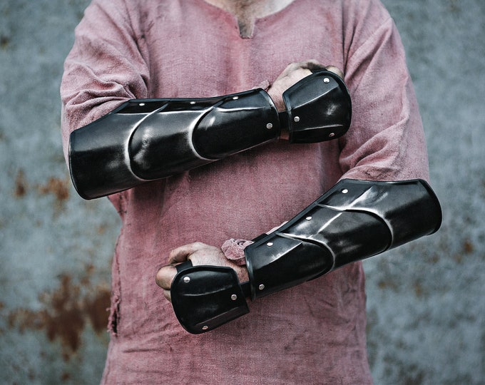 Pair of Gothic Bracers Medieval Knight Armor Blackened Steel | Etsy