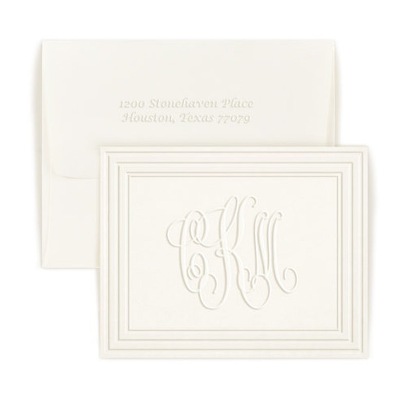 Classic Frame Embossed Monogrammed Folded Note Cards - Etsy