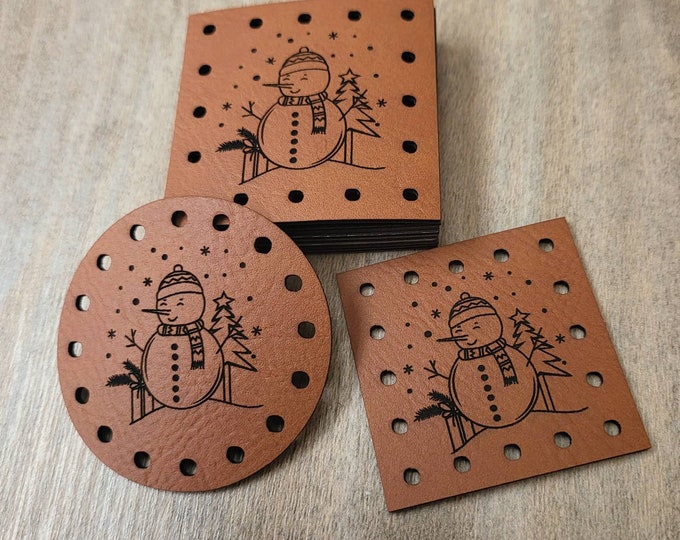 Snowmen Winter Scene Snowflakes Vegan Leather Patch! Knit Hat Patch ...