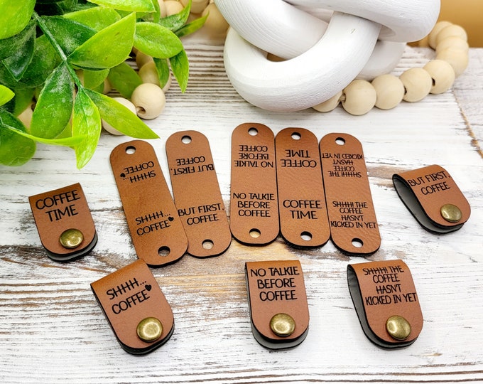 10 Coffee Sayings Labels Crochet Cup Cozy Label Knit Label 10 Rivets ...