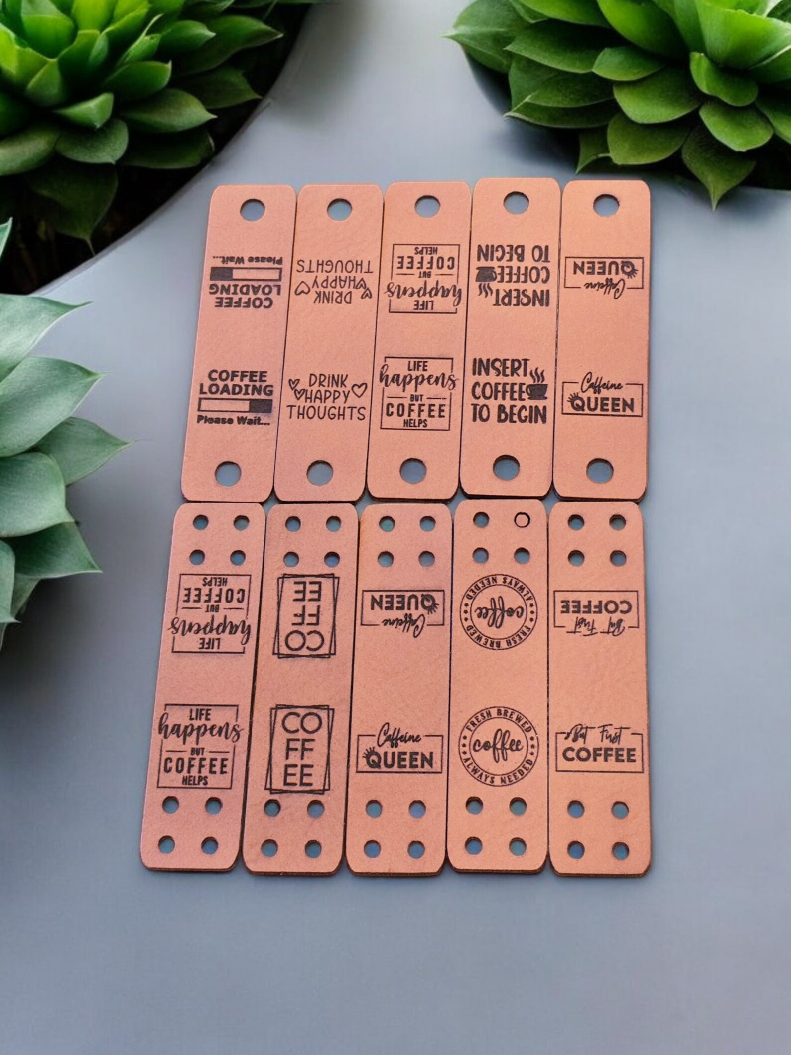 10 Coffee Sayings Labels! Crochet Cup Cozy Tags! Knit Label! Rivets or ...