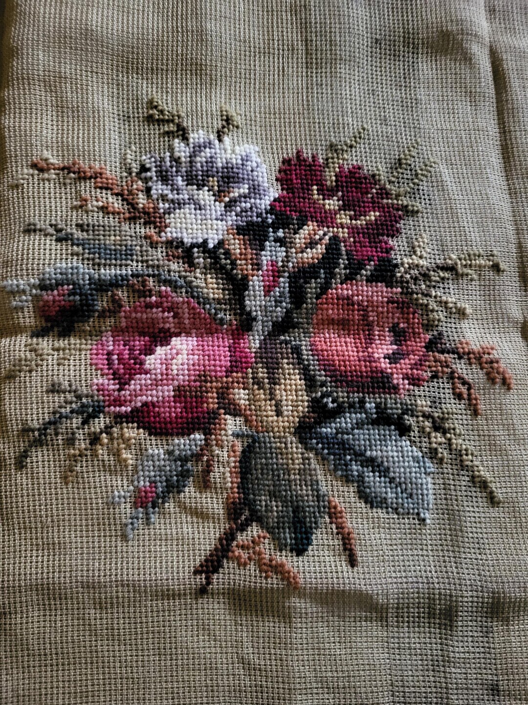Vintage Preworked Needlepoint Canvas Rose Bouquet - Etsy