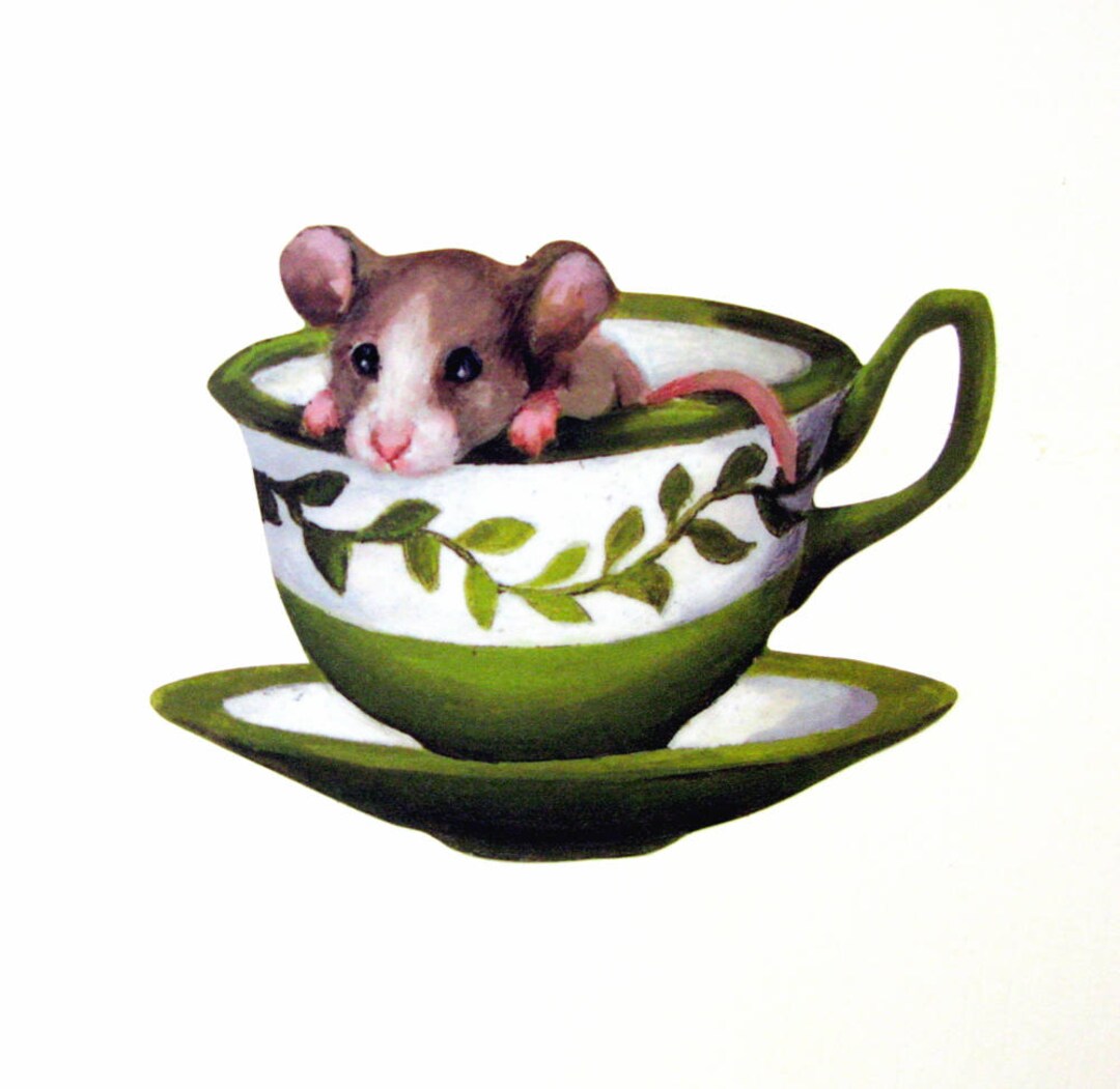 Green Tea Mouse Wall Sticker / Decal, Mouse in a Vintage Teacup - Etsy