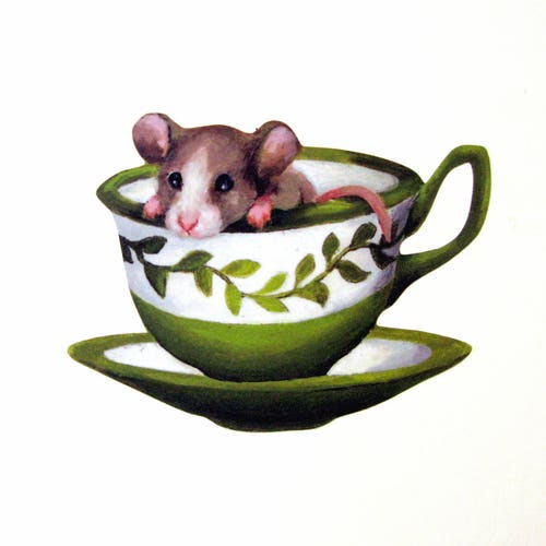 Green Tea Mouse Wall Sticker / Decal Mouse in a Vintage - Etsy UK