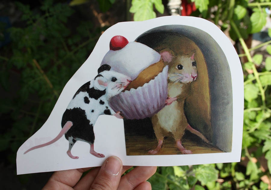 Mice With a Cupcake Decal Mouse Hole Wall Sticker Birthday - Etsy