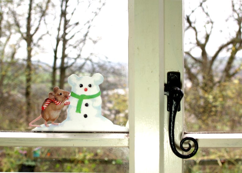 Mouse Building a Snow Mouse Christmas Decoration - Wall Mural - Sticker ...