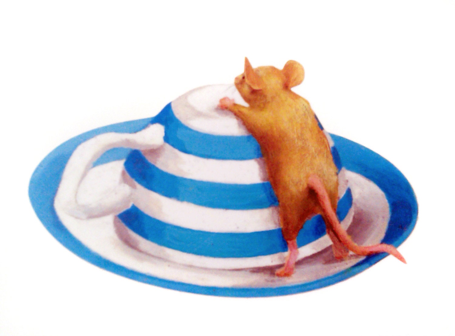 Mouse in a Tea Cup Wall Sticker / Decal, Blue, Cornish China ...