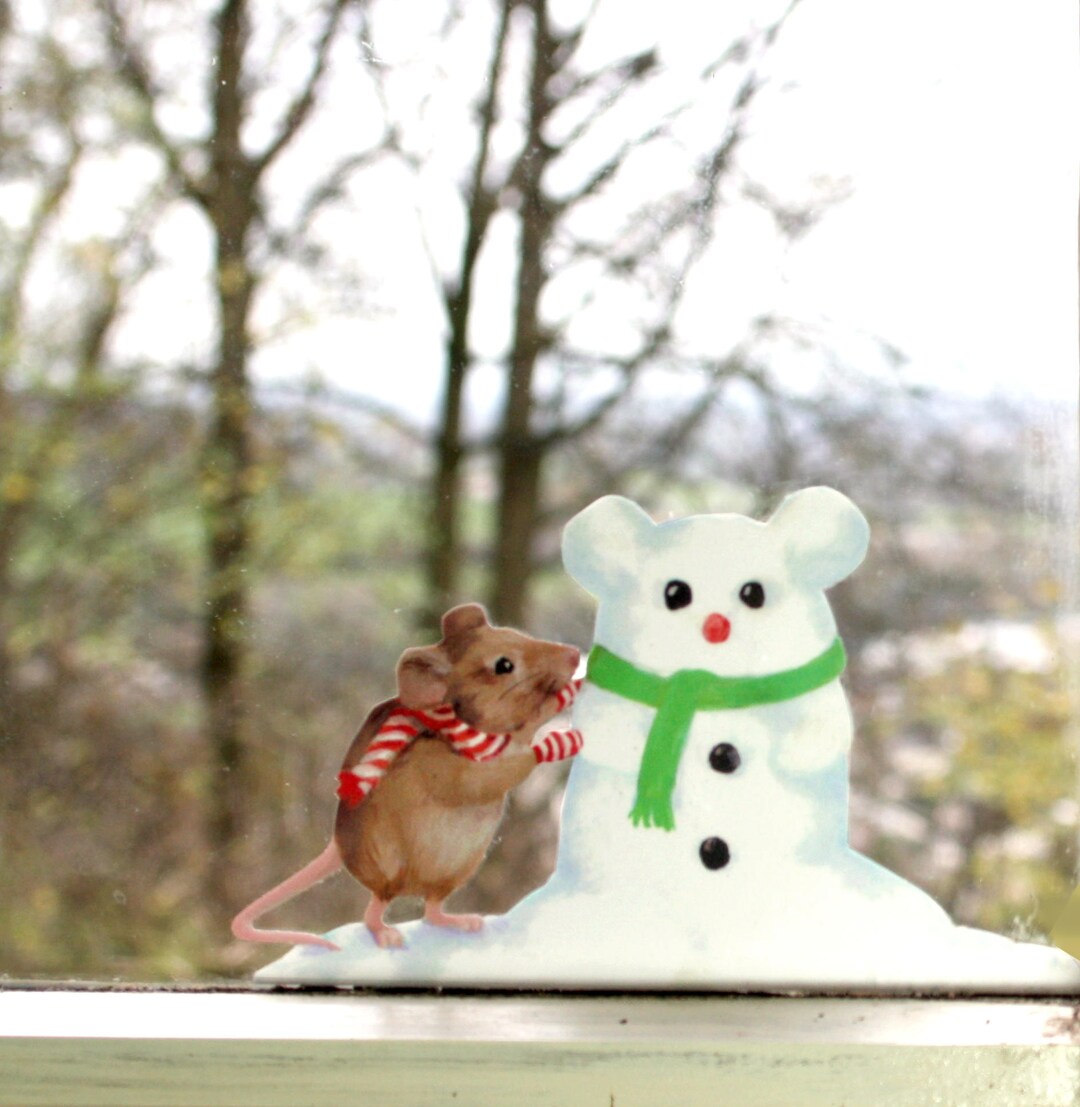 Mouse Building a Snow Mouse Christmas Decoration - Wall Mural - Sticker ...