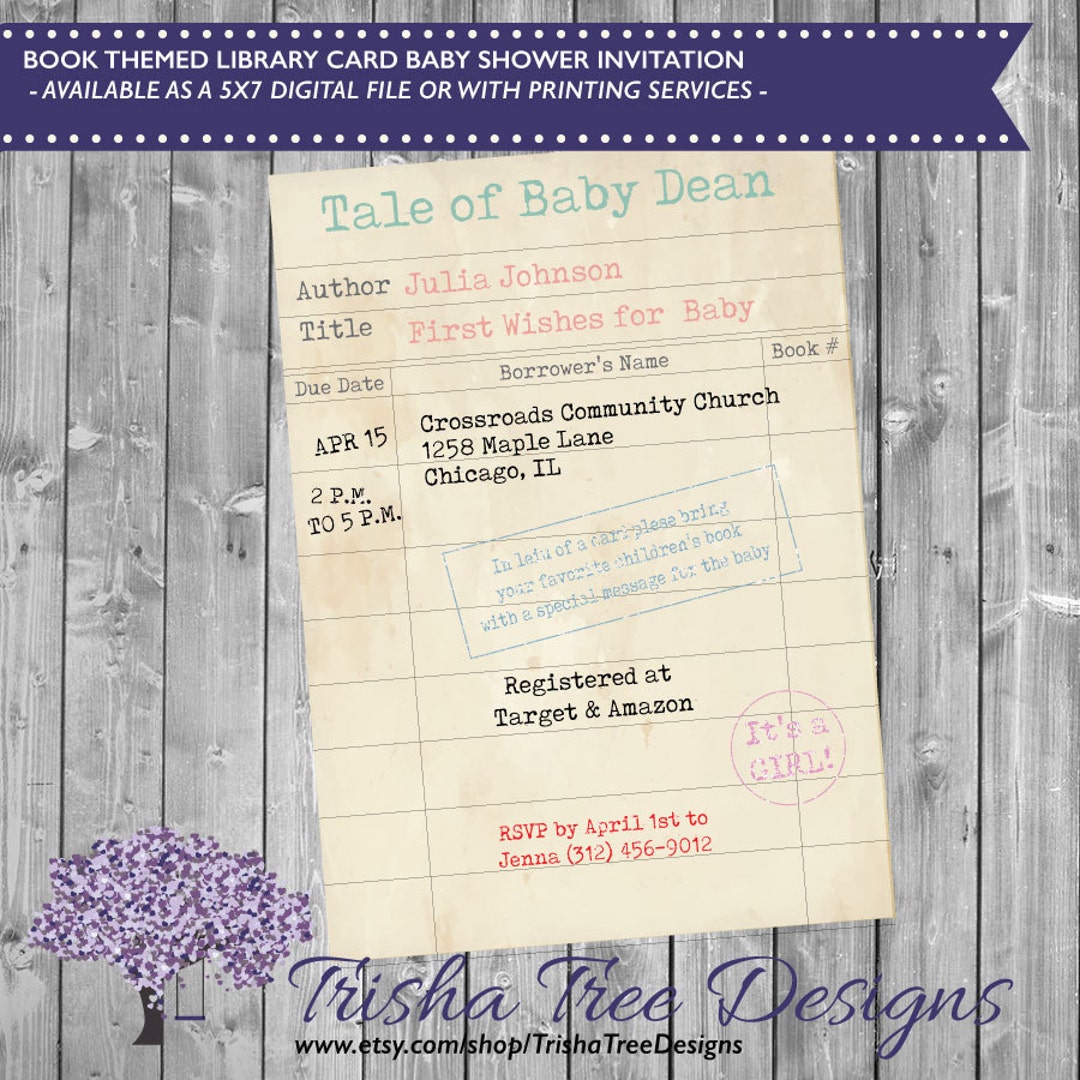 Library Card Baby Shower Invitation