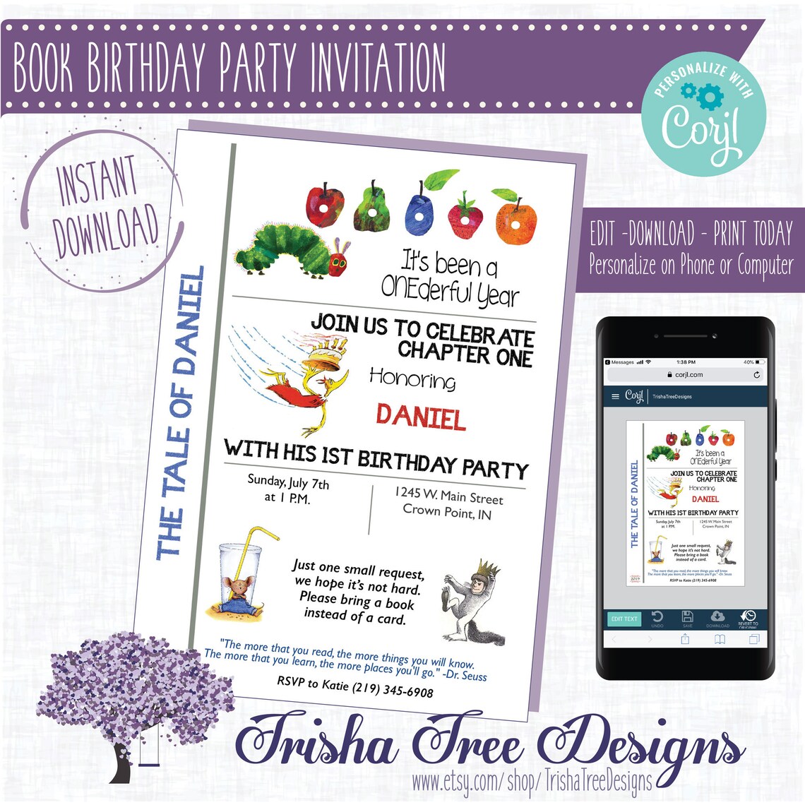 Book Birthday Invite book Theme B-day Invitation Instant - Etsy