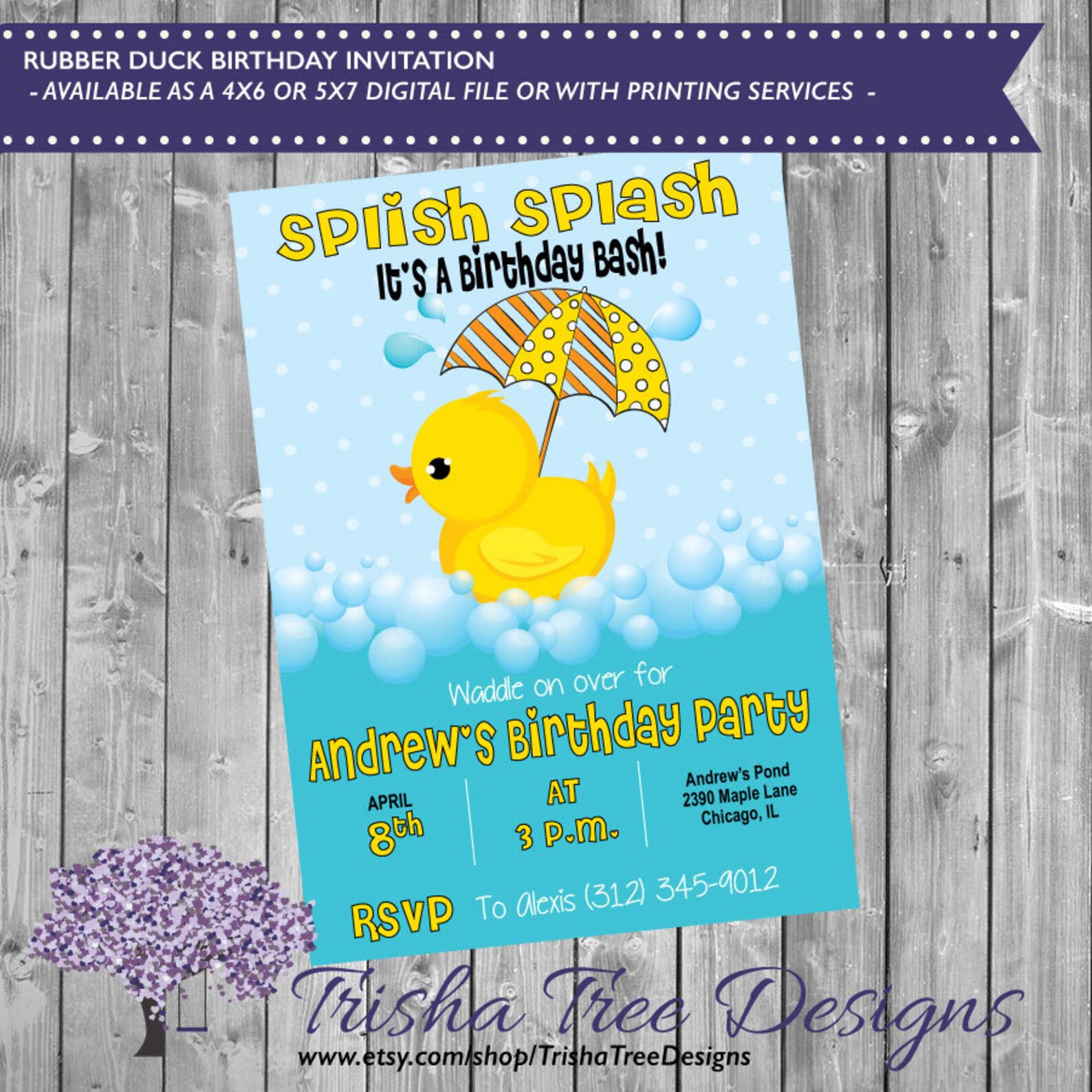 Rubber Duck Birthday Invitation - Duck Bday Invite - Duckie - Splish ...