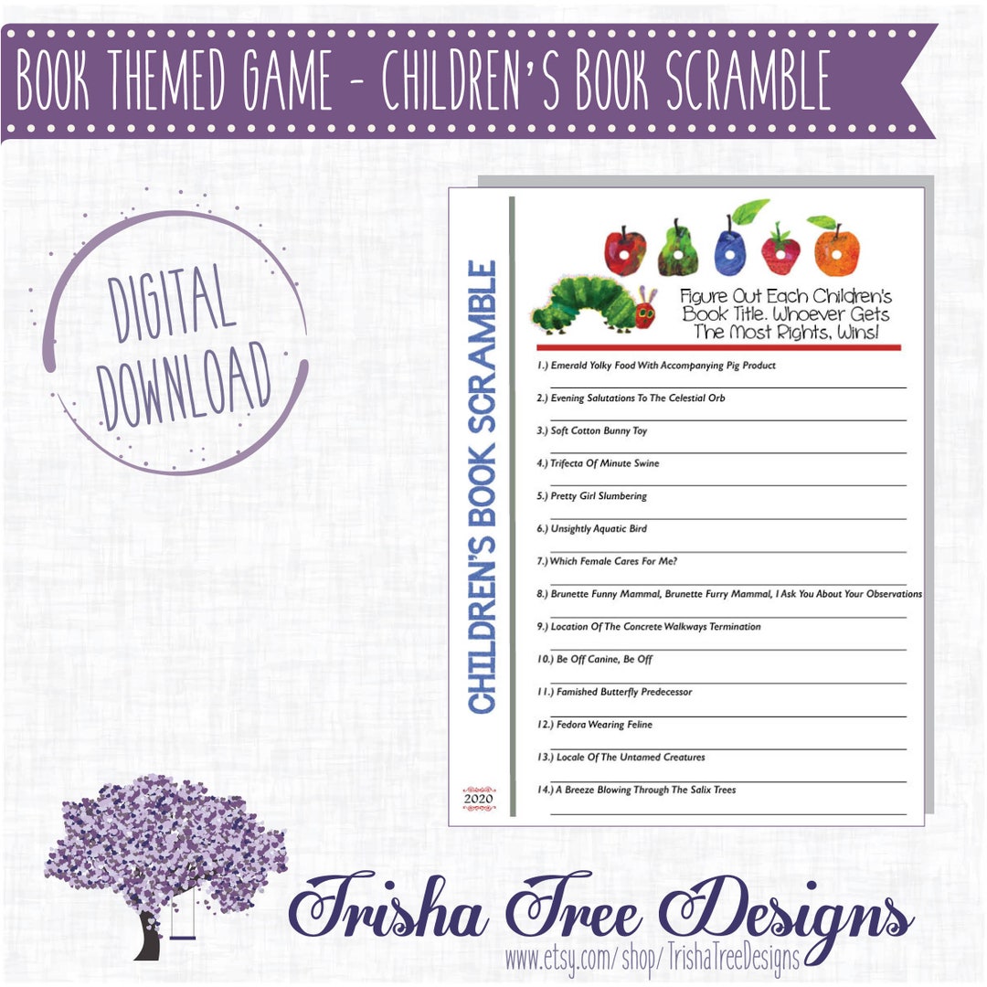 Book Themed Baby Shower - Children's Book Scramble - Book Titles - Kid ...