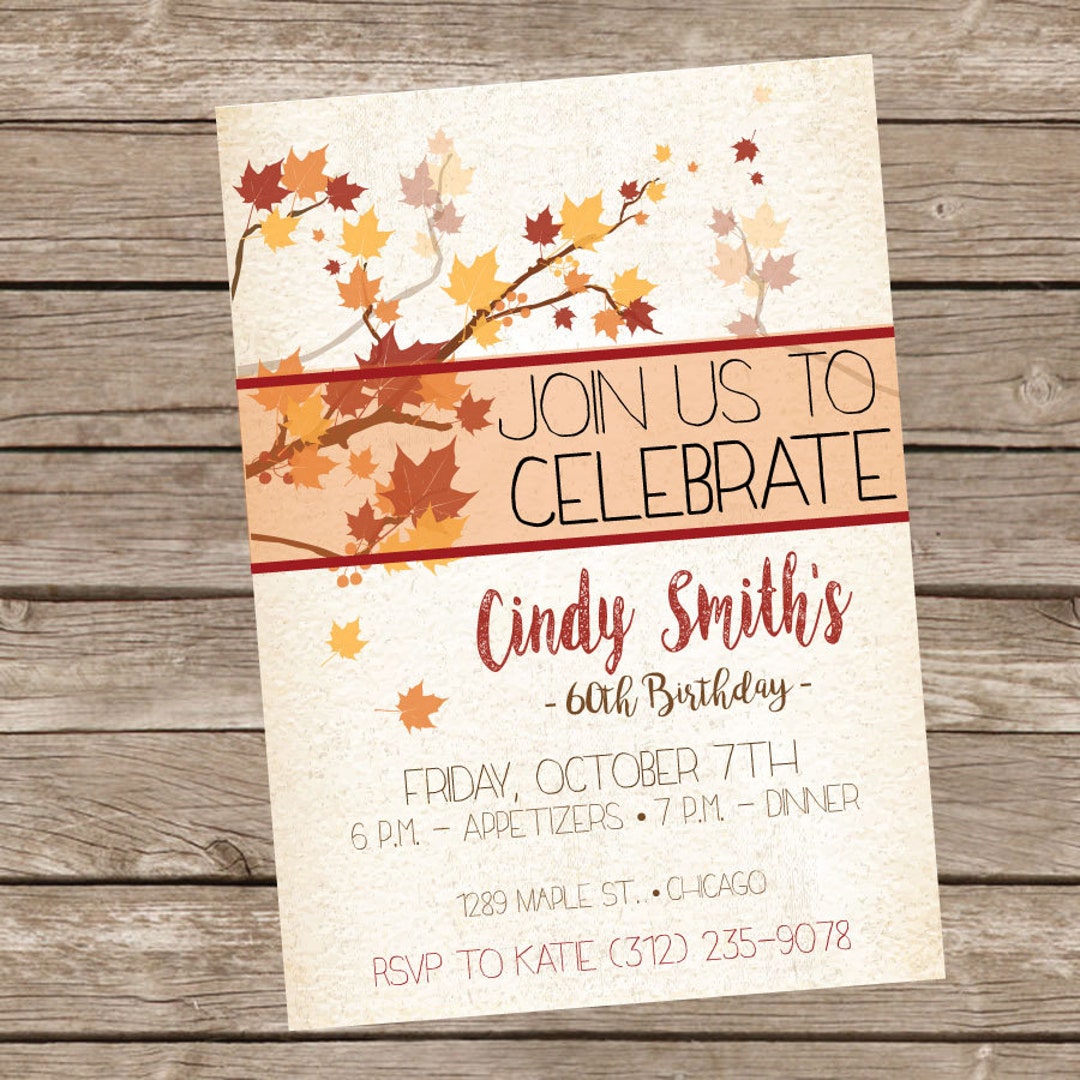 Fall Birthday Party Invitation - Autumn Bday Invite - - Etsy