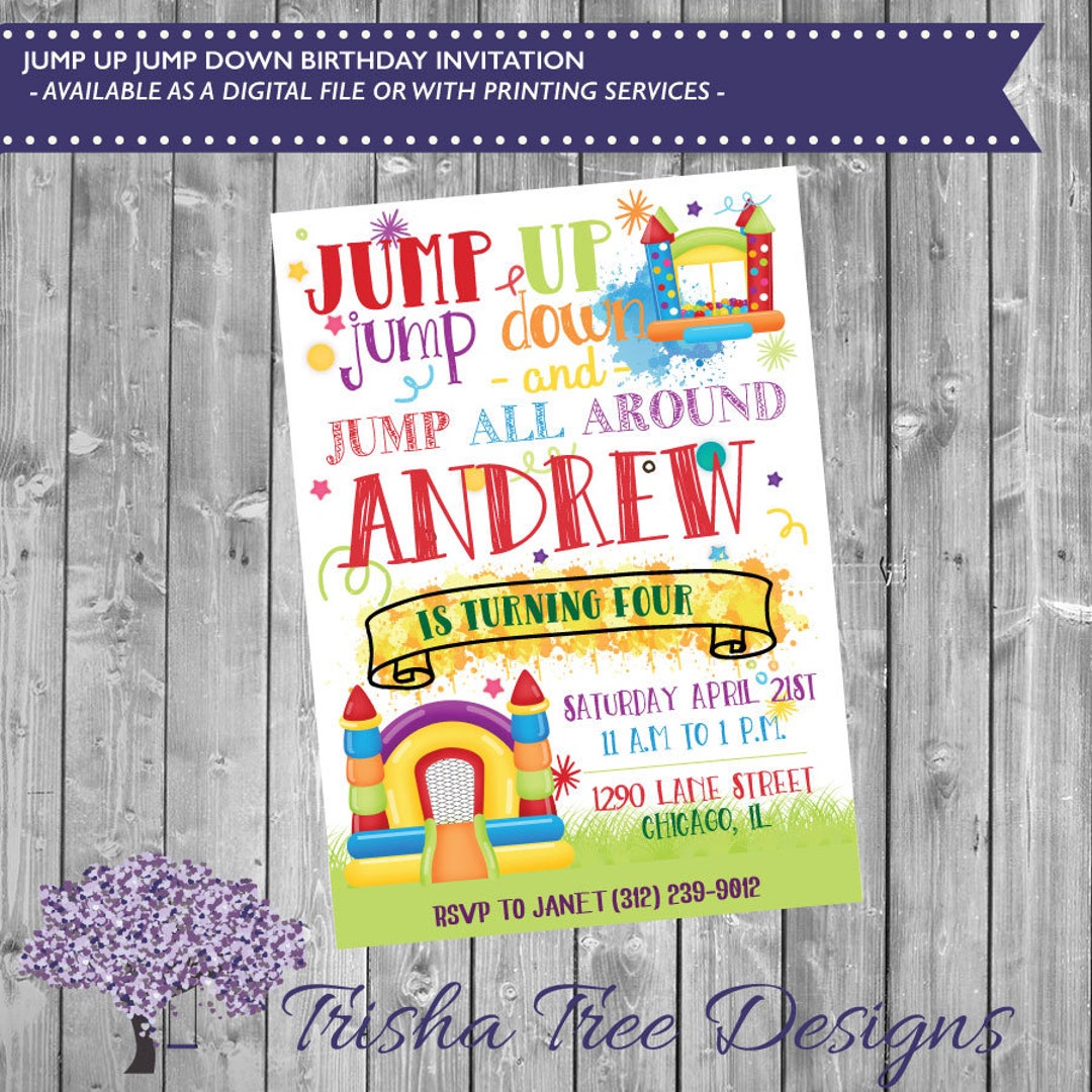 Jump up Jump Down Birthday Invitation - Bounce House Bday Invite ...
