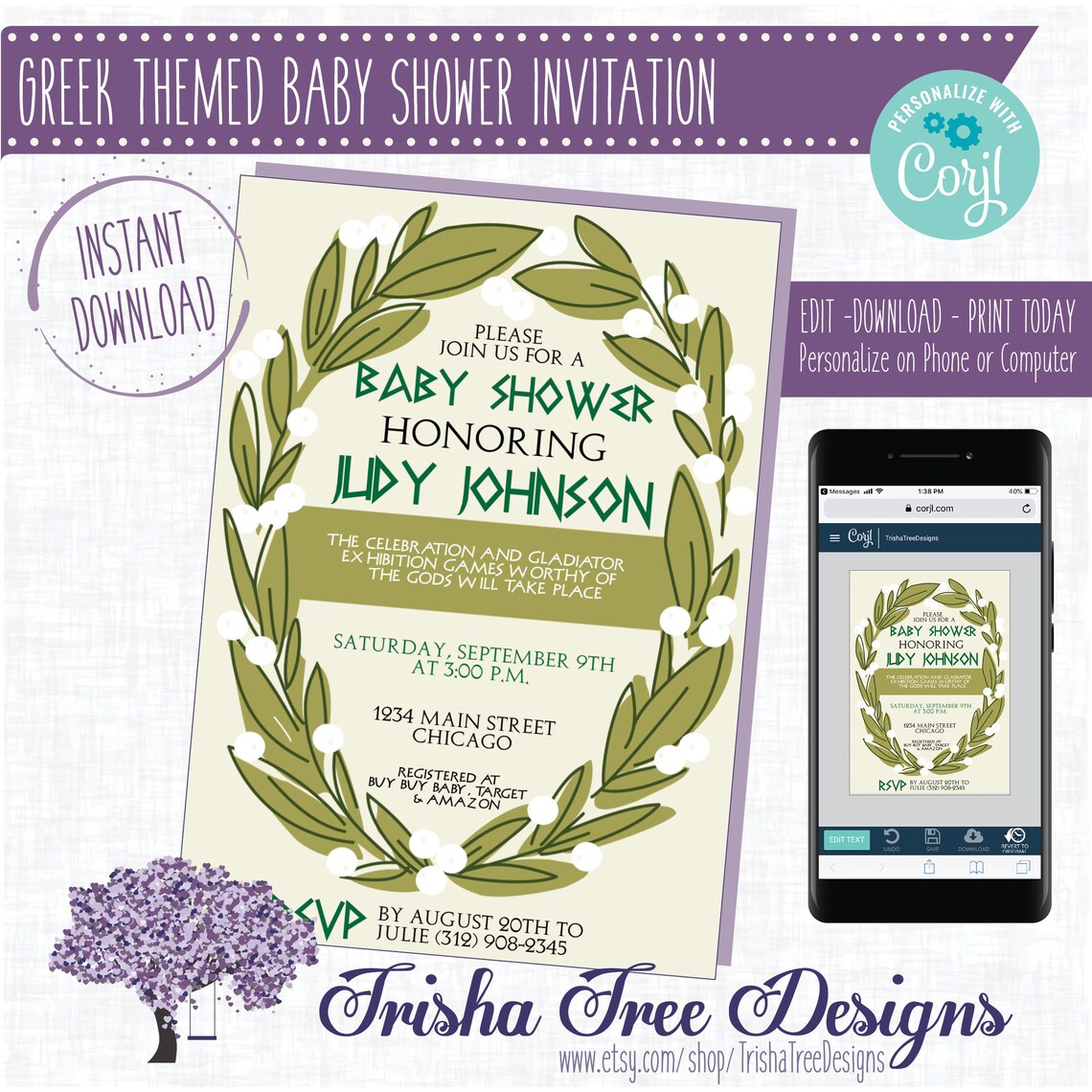 Greek Themed Baby Shower Invitation Greek Shower Invite | Etsy