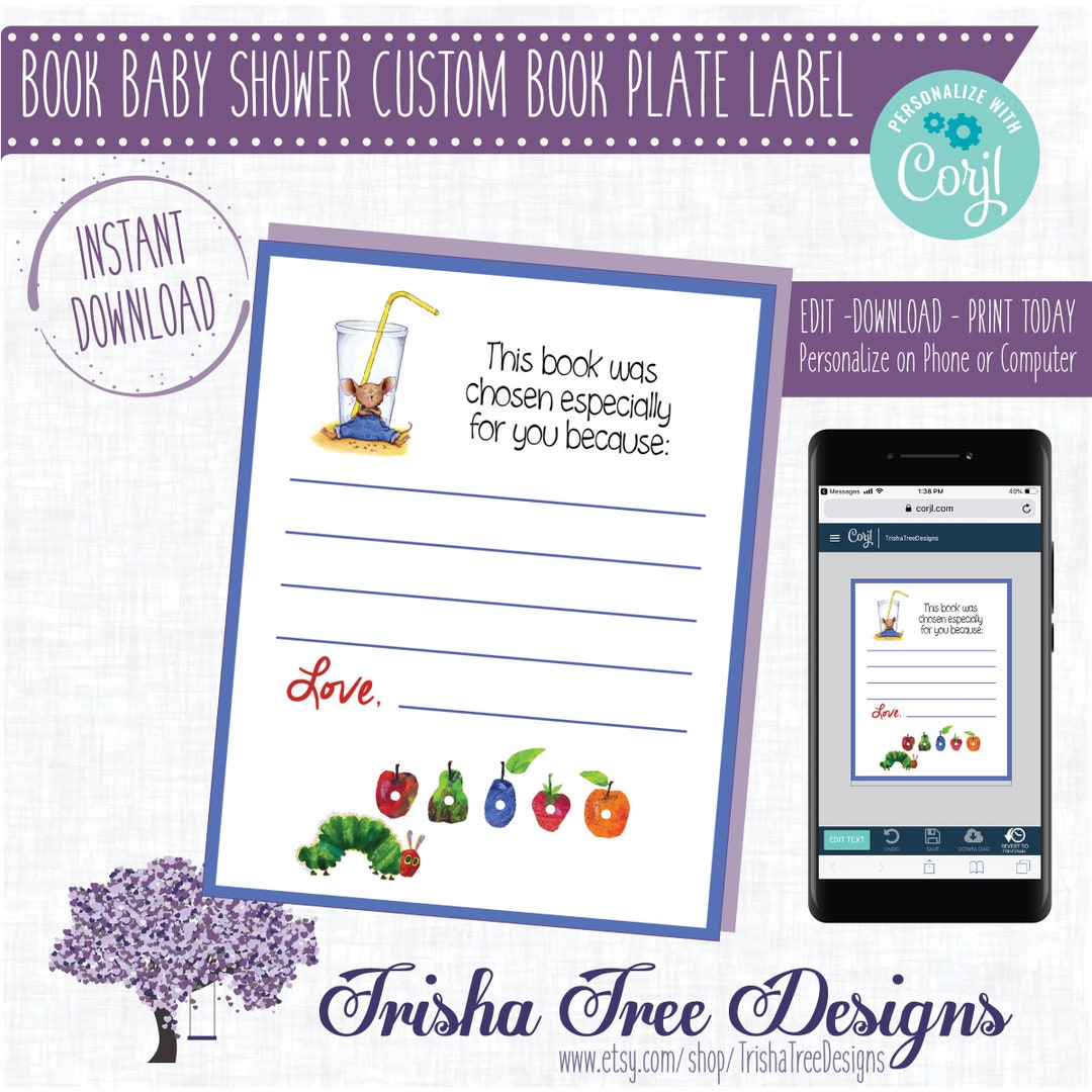 Book Baby Shower Book Label - Custom Book Plate - Instant Bookplate ...