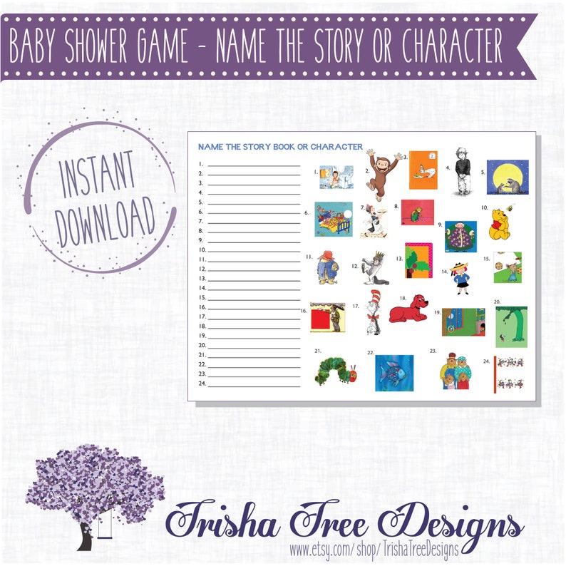 Book Baby Shower Game Name the Story Book or Character - Etsy