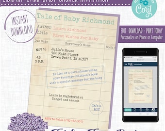Library Card Baby Shower Invitation - Etsy