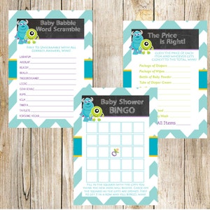Monsters Baby Shower Game Package - Monster - - Bingo - Word Scramble ...