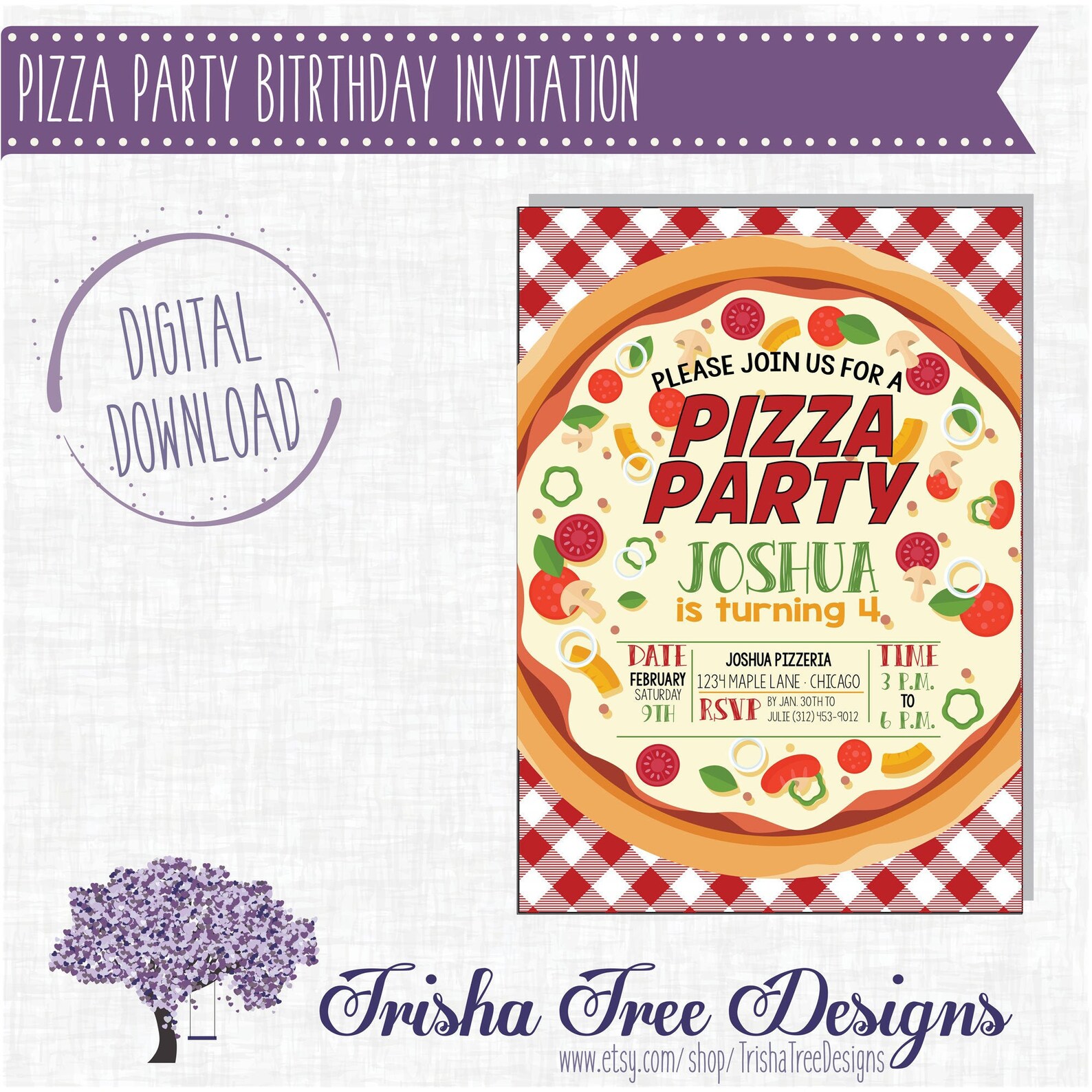 Pizza Party Birthday Invitation Pizzeria Invite Bday Invite - Etsy