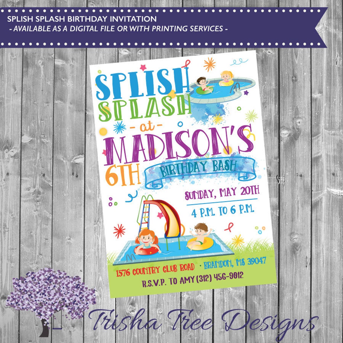 Splish Splash Birthday Invitation Pool Party Bday Invite | Etsy