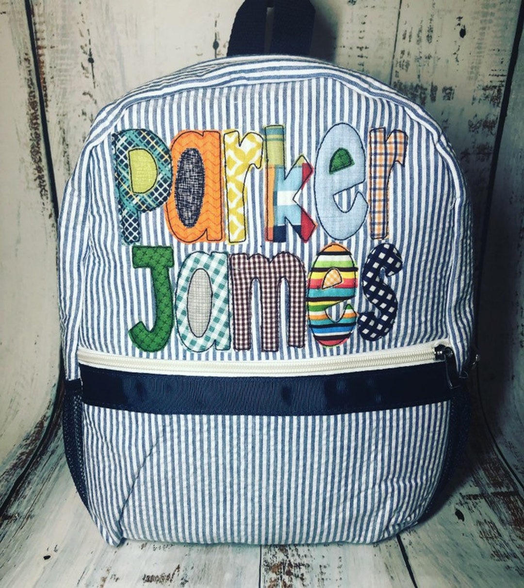 Navy Applique Name Backpack, Personalized Bookbag, Personalized Diaper ...