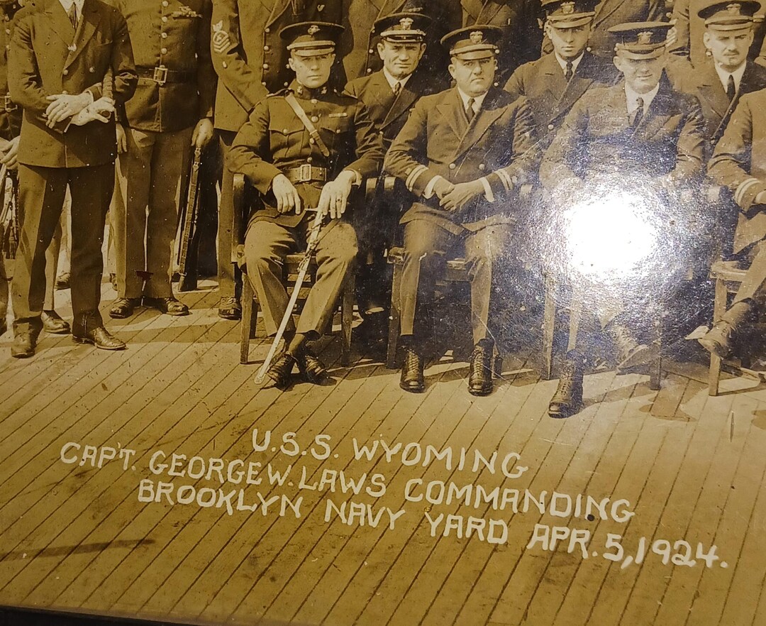 Antique Full Crew Framed Photograph 1924 USS Wyoming Navy Ship Captain ...