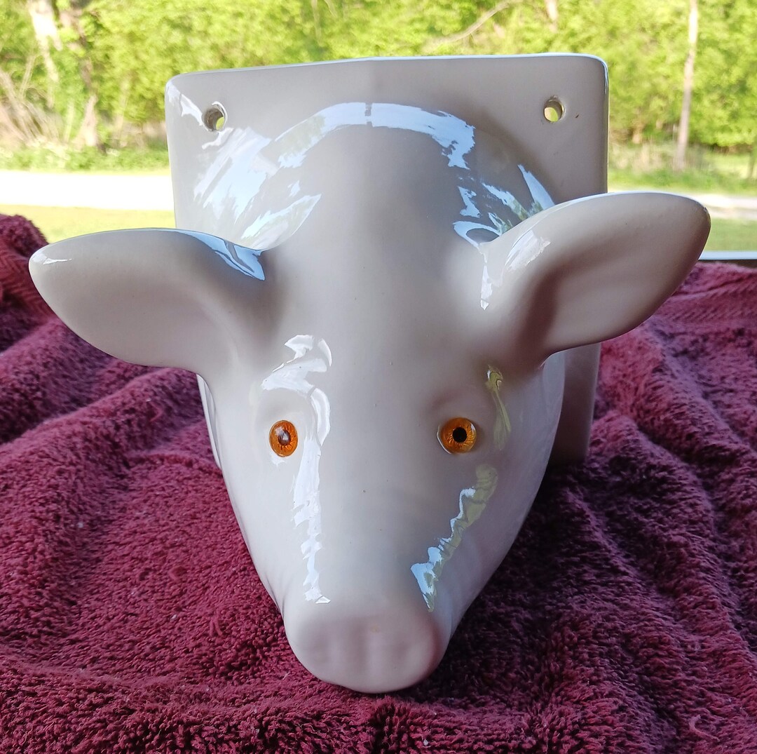 Decorative Vintage Ceramic Pig Head Wall Hanging Cute Doll Button Eyes ...