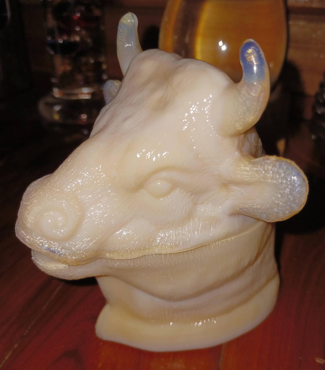 Vintage Iridescent Milk Glass Figural Bull's Head Mustard Condiment ...