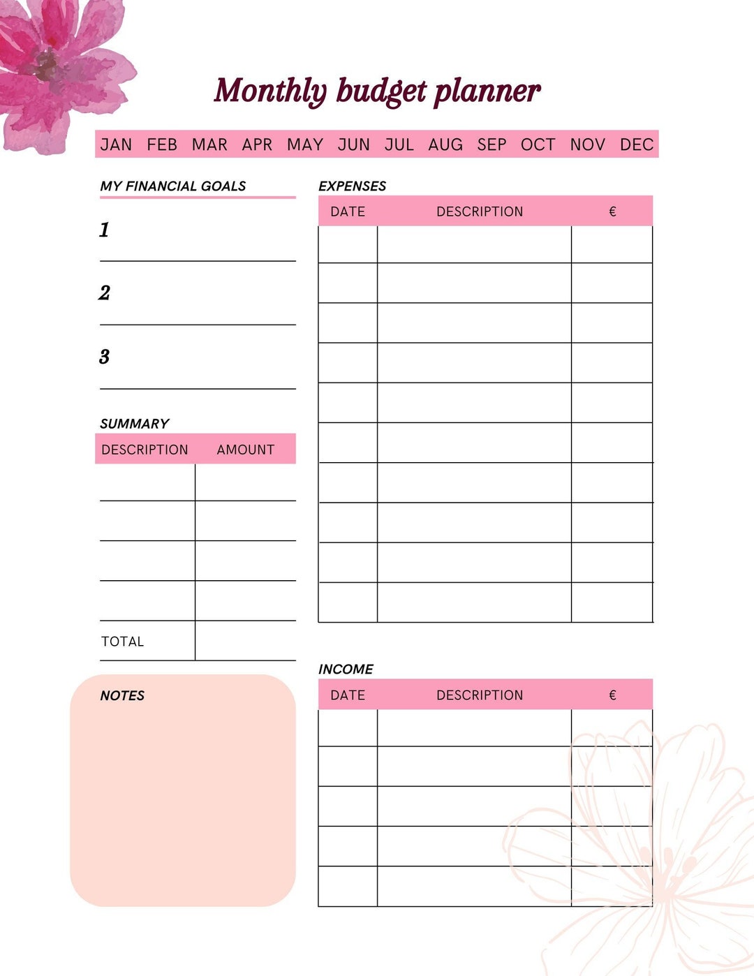 Printable Monthly Budget Planner PDF - Etsy