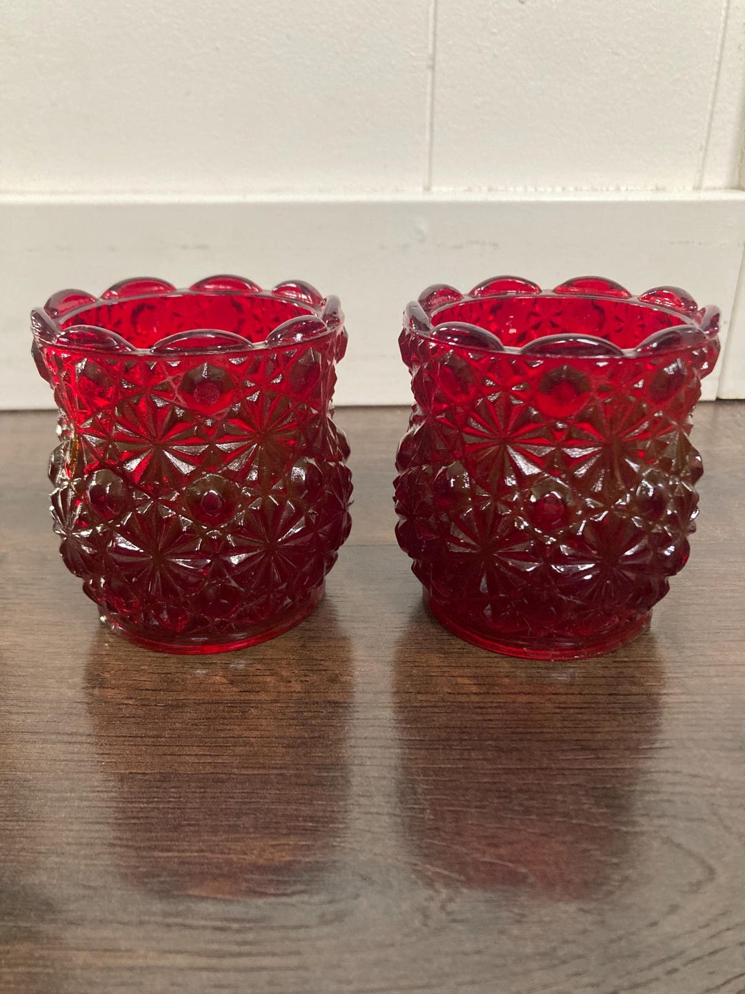 Vintage Red Glass Votives black Light Glow - Etsy