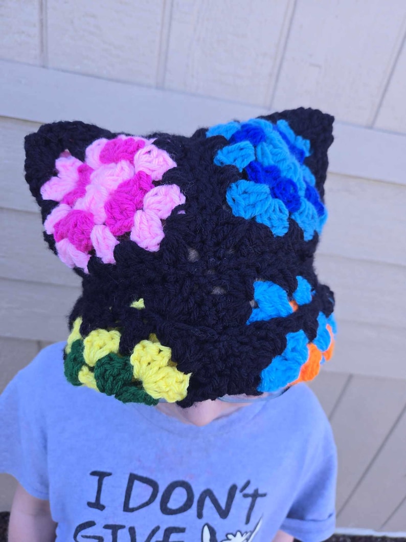 Granny Square Cat Ear Beanie | Square Hats | Granny Square Cat Hat ...