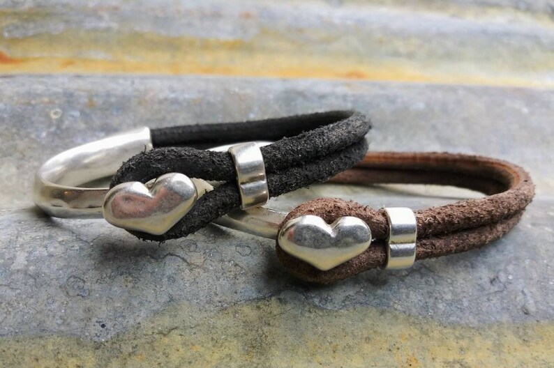 Leather Heart Cuff ... Heart Stacking Bracelet ... Valentine | Etsy