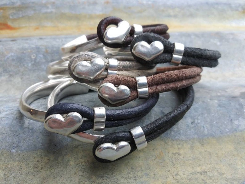 Leather Heart Cuff ... Heart Stacking Bracelet ... Valentine | Etsy