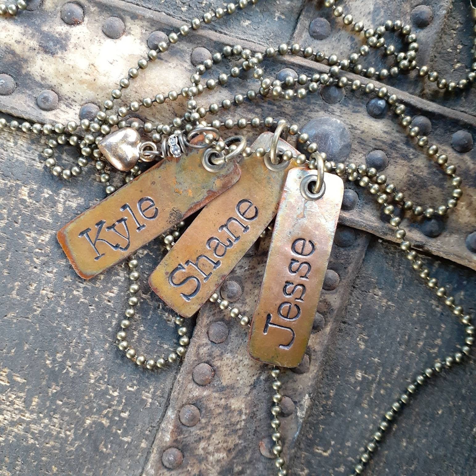 Mothers COPPER Name Necklace With Brass Heart...rustic Name | Etsy