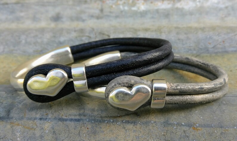 Leather Heart Cuff ... Heart Stacking Bracelet ... Valentine | Etsy