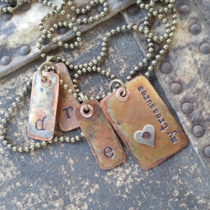 Mom Necklace...rustic Copper Name Tags on Antiqued Brass Ball Chain ...
