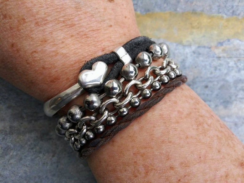 Leather Heart Cuff ... Heart Stacking Bracelet ... Valentine | Etsy