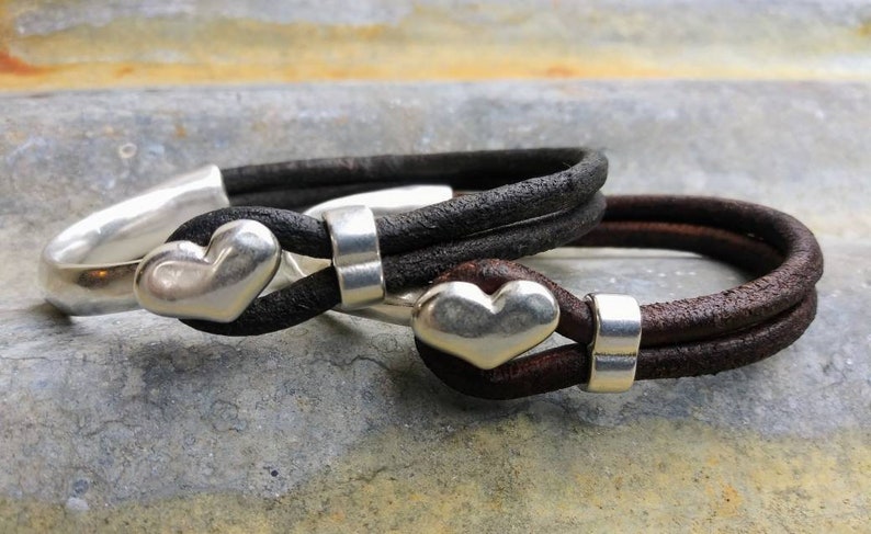 Leather Heart Cuff ... Heart Stacking Bracelet ... Valentine | Etsy