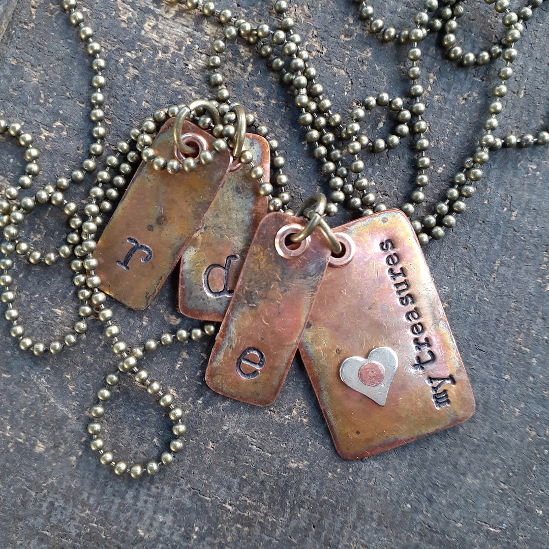 Mom Necklace...rustic Copper Name Tags on Antiqued Brass Ball Chain ...