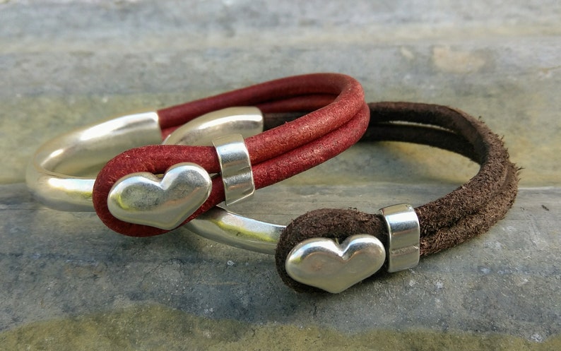 Leather Heart Cuff ... Heart Stacking Bracelet ... Valentine | Etsy