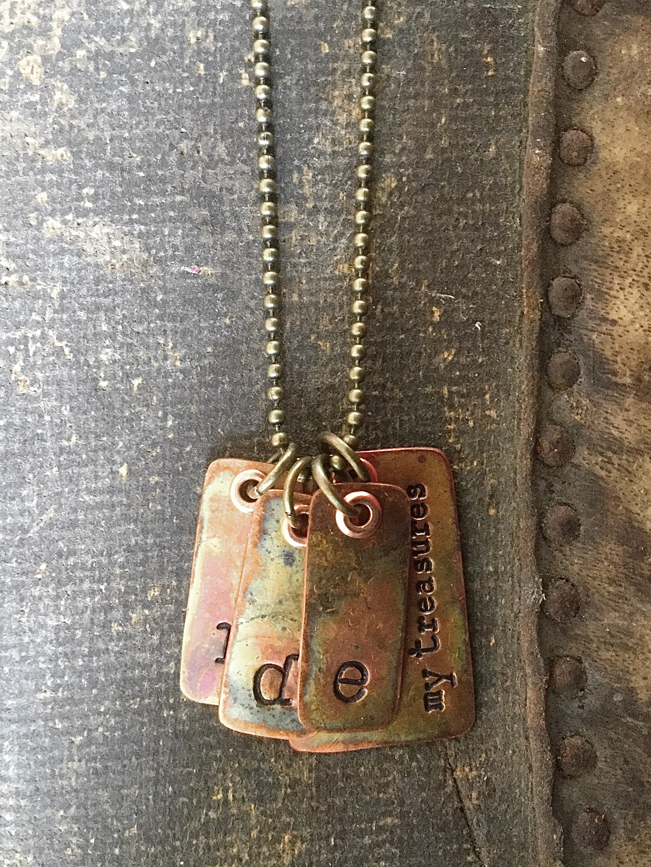 Mom Necklace...rustic Copper Name Tags on Antiqued Brass Ball Chain ...