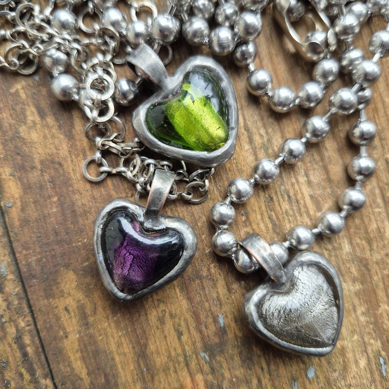 Green Glass Heart Charm - Etsy