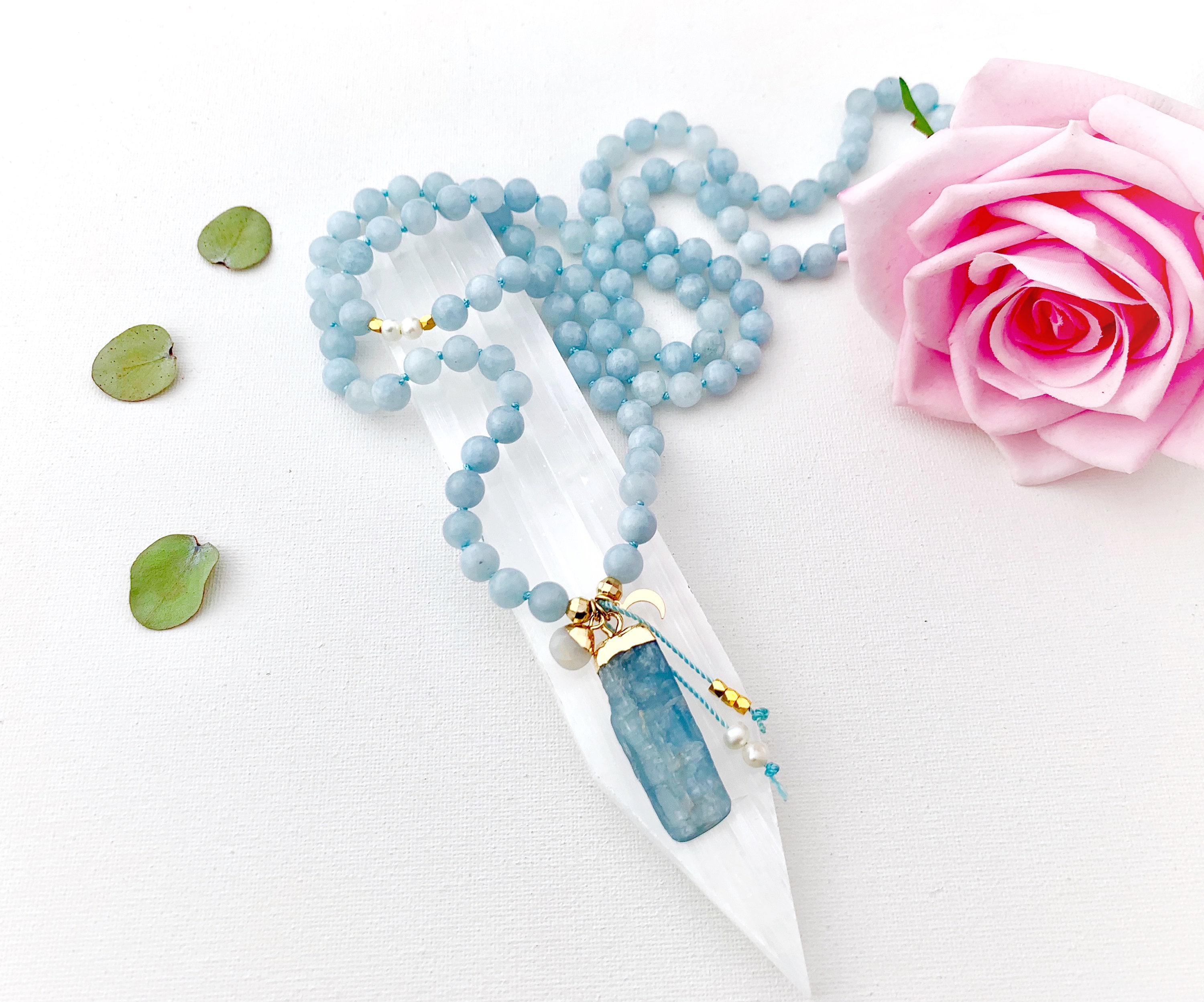 Truth Goddess Mala With Aquamarine and Kayanite Guru Crystal | Etsy